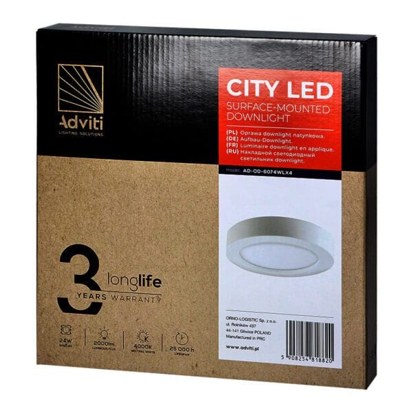6074 Φωτιστικο Led Στρογγυλο Λευκο Φ247/35 24W 4000K Orno ...